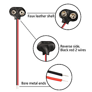 PNGKNYOCN 9V Battery Clip Connector 10 Pack T Type 9V Battery Snap On Hard-Shell Clip Connector with Black Red Wires Leads