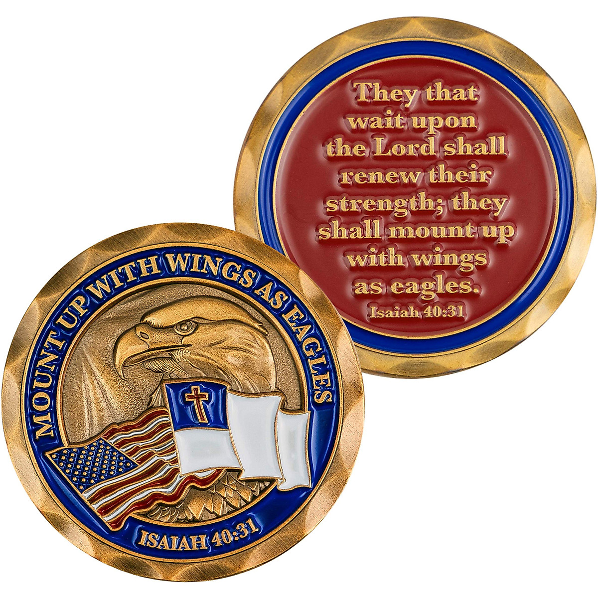 Mount Up with Wings as Eagles, Bulk Pack of 10 Christian Coin Tokens, Collectible Religious American Flag Military Challenge Coin Souvenir, Antique Gold-Color Plated Bald Eagle Gift, Isaiah 40:33