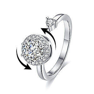 Akeoqi Fidget Anxiety Rings Rotatable Stress Relief Bead Ring Size Adjustable Open Design Ring Spinner Fidget Ring Inlaid Cubic Zirconia Round CZ Shape Ring Jewelry for Women Gifts