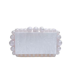 AZWBAG Women's Evening Bag Sparkly Pearl Purse Bling Acrylic Square Clutch Purse (white)