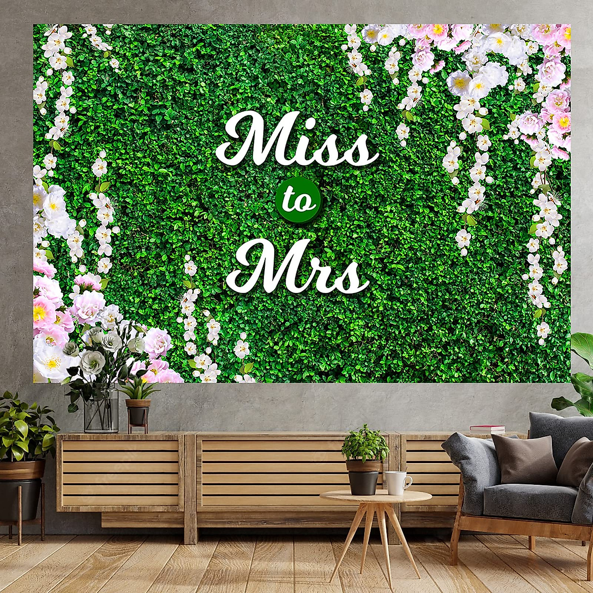 Miss to Mrs Banner Backdrop Green Meadow Flowers Theme Decor for Bachelorette Party Bridal Shower Supplies Wedding Shower Decorations Engagement Photo Booth Props