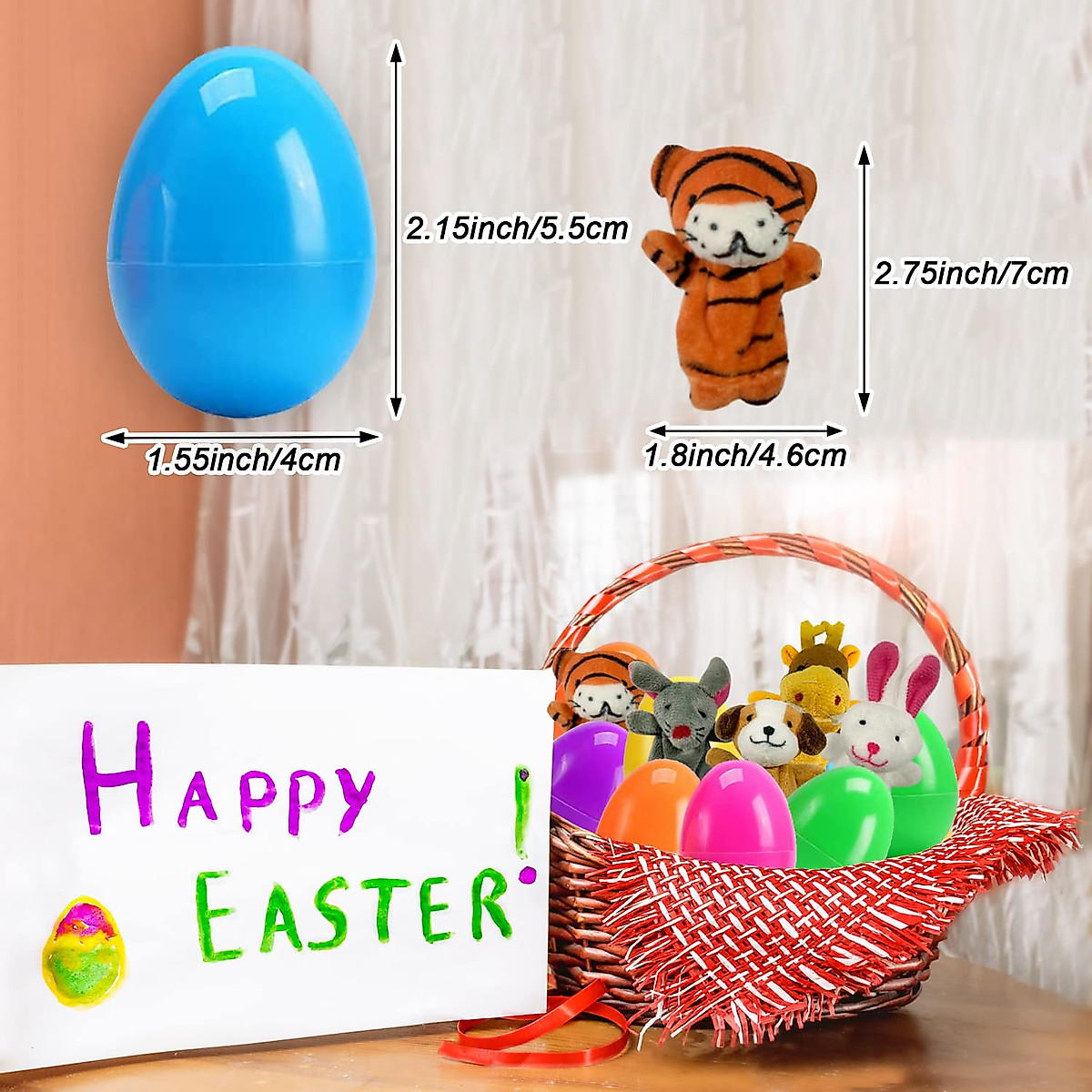 12 Pack Easter Eggs Filled with Animal Finger Puppets, Easter Basket Stuffers Surprise Easter Gifts Prefilled Mini Finger Plush Toys Hunt Party Favors for Kids