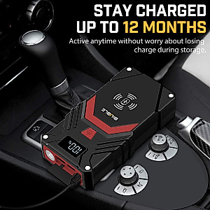 BIUBLE Car Jump Starter, 2500A Peak 12V Auto Booster Battery Pack Jump Box(Up to All Gas or 8.0L Diesel Engine, 50 Times) Jump Starter with 10W Wireless Charger Smart Jump Cables