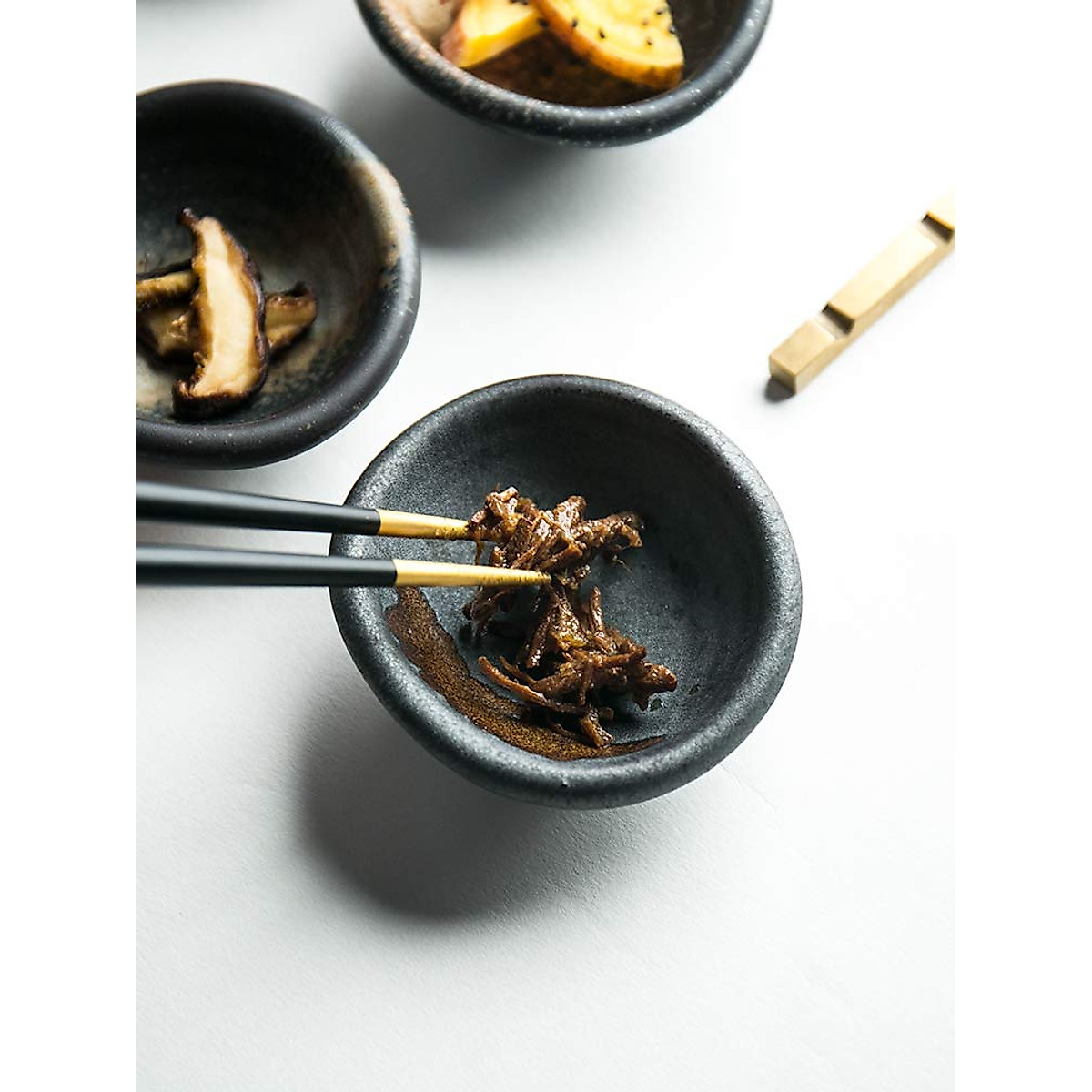 Colias Wing 3.5" Retro Style Black/Brown Stylish Design Multipurpose Porcelain Side Dish Bowl Seasoning Dishes Soy Dipping Sauce Dishes-Set of 5