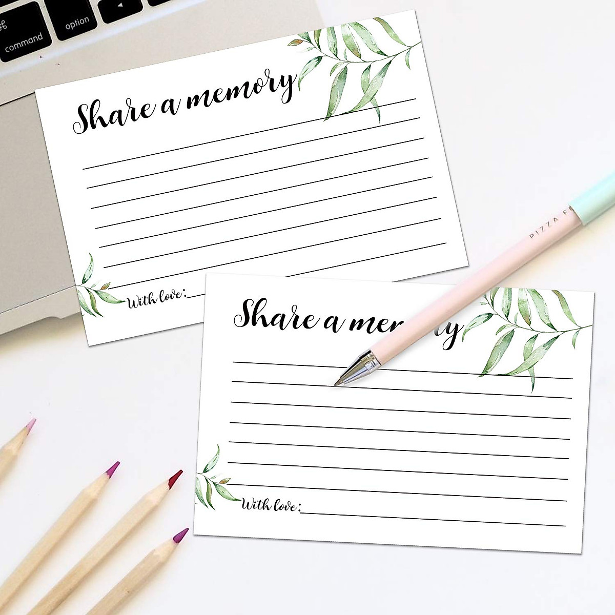 Giftideaworkshop 50 Greenery Share A Memory Cards for Celebration of Life Birthday Anniversary Memorial Funeral Graduation Bridal Shower Game, Guest Book Ideas, and Alternatives.4x6 Inches.