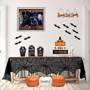 Surfapans Halloween Mantle Scarf Decor Black Lace Fireplace Mantel Cover Garland Spiderweb Scarves 60 Pcs 3D Bats Wall Stickers for Festive Party Indoor Decor 18 x 98 inch