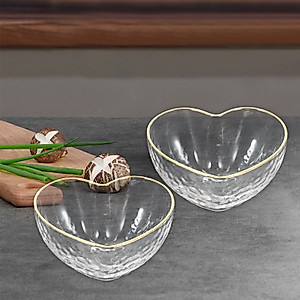 Luxshiny Glass Crystal Dessert Bowl Heart Bowl Salad Apetizer Serving Dish with Golden Trimming for Serving Fruit Salad Snack