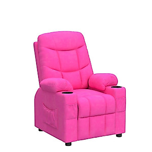 Costzon Kids Velvet Recliner Chair with Cup Holder, Footrest & Side Pockets for Children Boys Girls Baby Bedroom, Adjustable, Ergonomic Toddler Furniture Sofa Gifts (Rose)