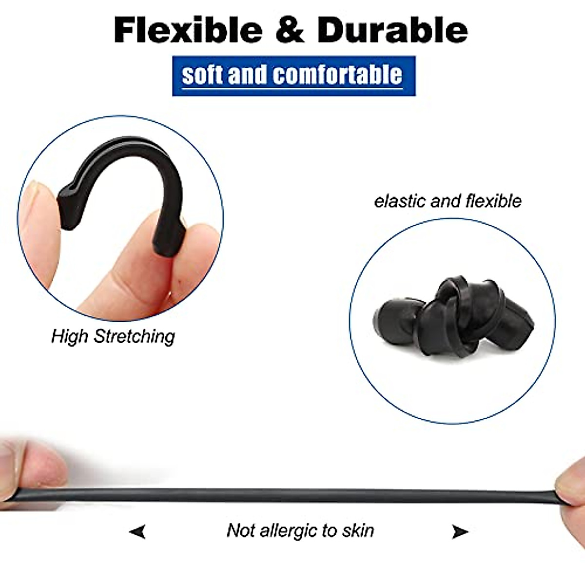 6 Pairs Silicone Eyeglasses Temple Tips Sleeve Retainer, Anti-Slip Elastic Glasses Ear Grip Comfort Eyeglasses Retainers Behind The Ears for Reading Glasses Sunglasses (Black)