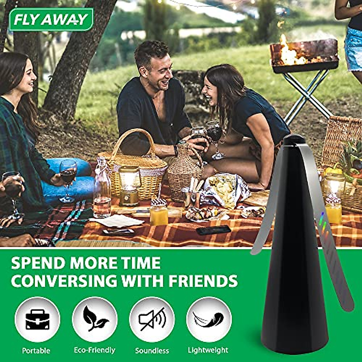 Fly Away - 2 Pack Outdoor Fly Repellent Fan, Outside or Inside Table use, Restaurant, Barbeque, Events, Deter Flies, Wasps, Bees, Other Moscas and Bugs Away, Battery Operated, Tabletop, Hanging Hook.