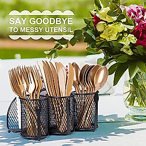DTICON Metal Utensil Caddy Silverware Organizer, Utensil Holder Cutlery Caddy, Flatware Spoon Fork Storage for Outdoor Party Camping Picnic Buffet RV BBQ Farmhouse Kitchen Countertop (Black)