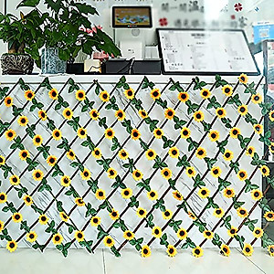 SMLJFO Artificial Sunflower Privacy Fence Screen Plant Vine Hanging Garland Ivy Leaf Stretchable Fence for Home Garden Porch Patio Home Decor/Yellow 15.7in