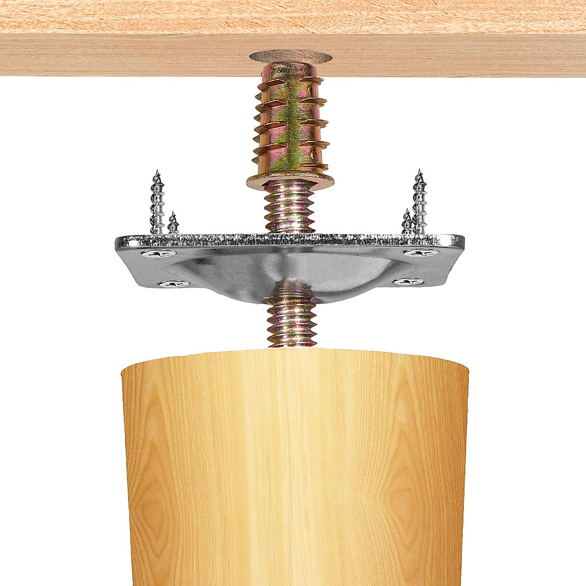 Anwenk Leg Mounting Plates, Furniture Leg Attachment Plates Industrial Strength T-Plate 5/16" (M8) Sofa Legs with Hanger Bolts,Screws,Strengthen Weak Furniture Repair Damaged Sofa Couch Seat,Set of 4