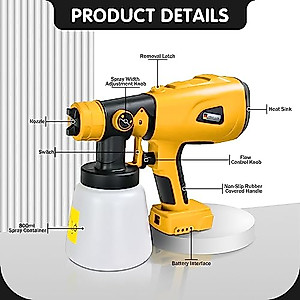 Paint Sprayer with Brushless Motor, Cordless for DeWALT 18V/20V Max Battery HVLP Electric Paint Gun, 4 Size Nozzles Spray Gun for Countless Painting, Fence, Walls, Cars, Chairs (Battery NOT Included)