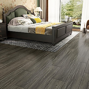 Wallercity Light Black Wood Peel and Stick Floor Tile for Kitchen 36x6 Inches Waterproof Vinyl Flooring for Bathroom Laminate Peel and Stick on Tile for Floor Self Adhesive Removable Sticky Tiles 4PCS