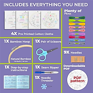 Craftwiz 4 Set Starter Embroidery Kit for Beginners Adults and Teens with Simple Embroidery Patterns, Beginner Embroidery Kit for Adults, Learn to Embroider 29 Stitches with Hand Embroidery Kit