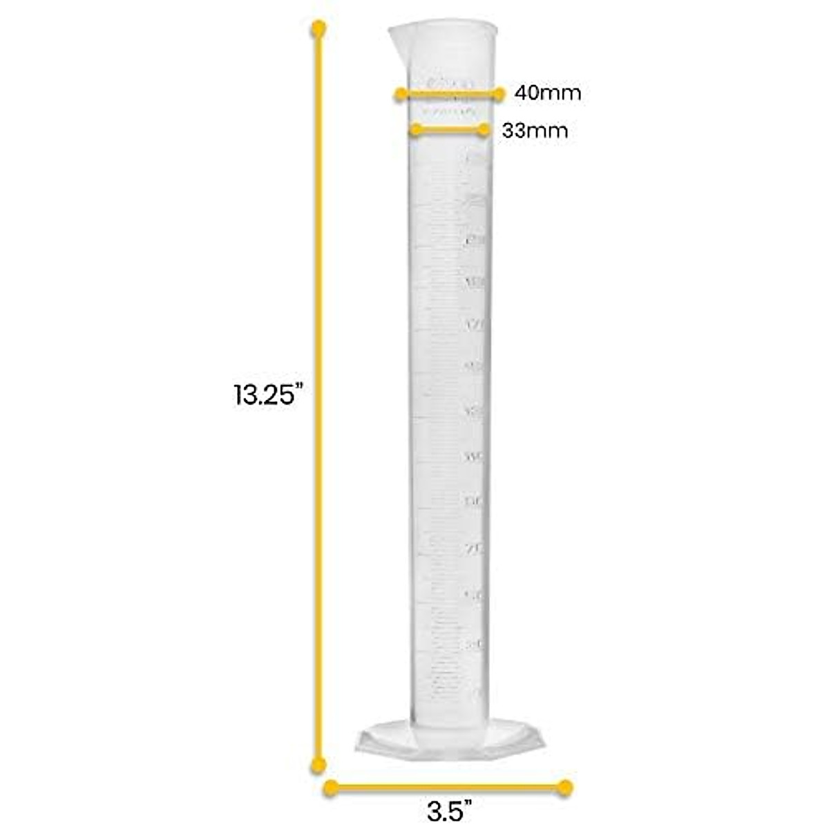 EISCO Graduated Cylinder, 250mL - Class B Tolerance - Octagonal Base - Polypropylene Plastic - Industrial Quality, Autoclavable