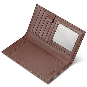 HISCOW Soft Leather Checkbook Cover & Card Holder with Divider - Italian Calfskin (Brown)