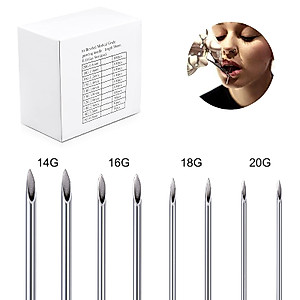 JIESIBAO 100PCS Mixed Body Piercing Needles, 14G 16G 18G 20G Stainless Steel Sterile Disposable Ear Nose Navel Nipple Lip Piercing Needles
