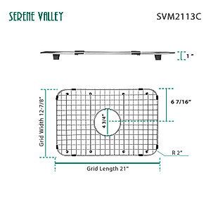 Serene Valley Sink Bottom Grid 21" x 12-7/8", Centered Drain with Corner Radius 2", SVM2113C