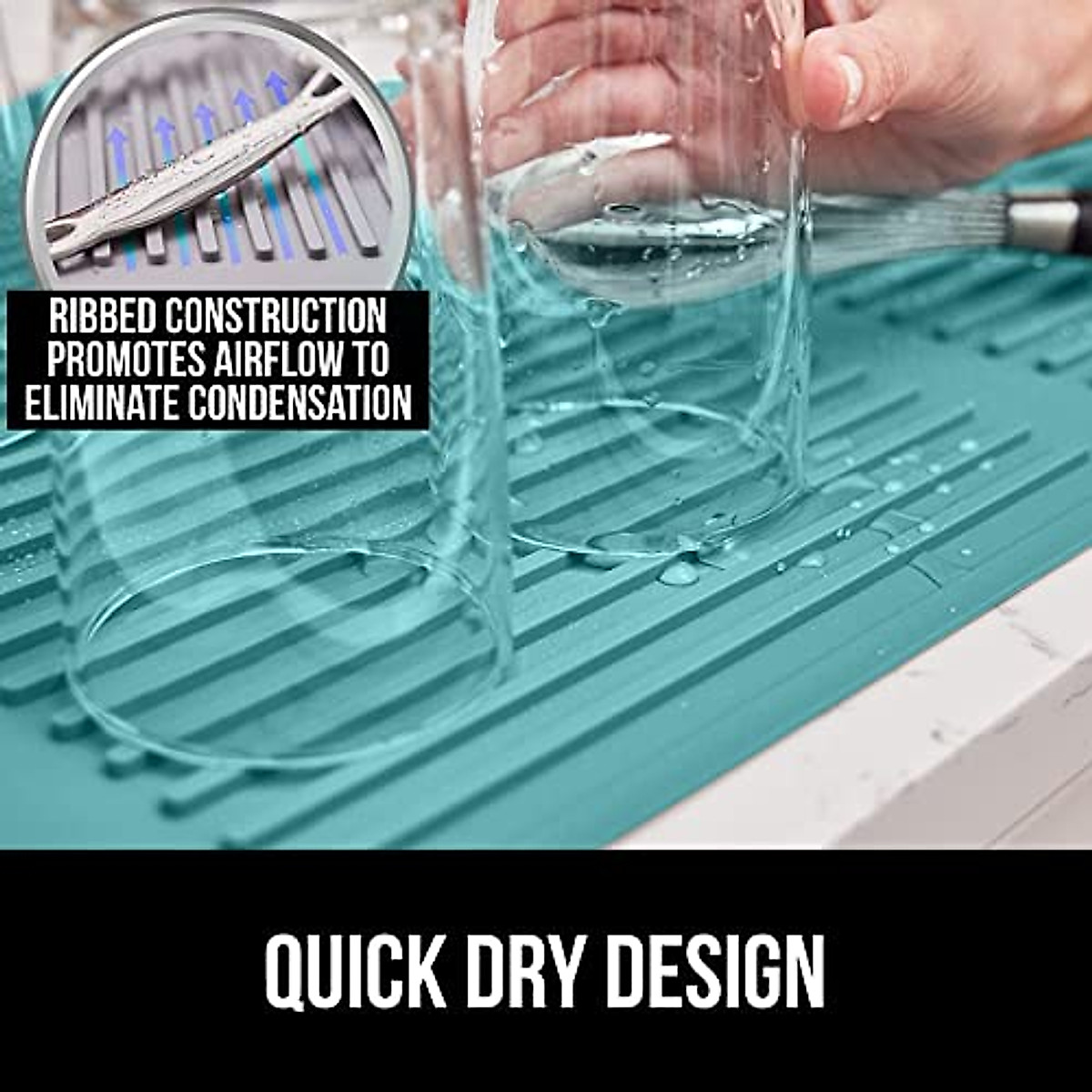 Gorilla Grip Silicone Oven Mitts Set and Silicone Dish Drying Mat, Both in Turquoise Color, Oven Mitts are Heat Resistant, Drying Mat is Size 16x12, 2 Item Bundle