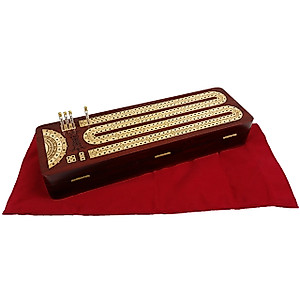 12 1/2" 2 Track Continuous Cribbage Board W/Card Storage Maple Tracks on Bloodwood Corner & Games Won