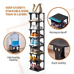 HHK HenHaoKan 5 Tiers Shoe Rack Organizer for Closet Shoe Holder Storage Narrow Plastic Vertical, Free Standing Shoe Rack Shelf for Entryway Stackable Stability DIY, Black