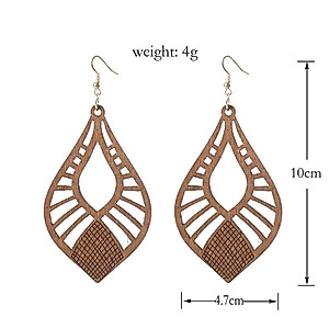 6 Pairs Ethnic Wooden Dangle Earrings Bohemian Wooden Hollow African Drop Earrings Sets Lightweight African Style Wood Teardrop Hook Earrings Retro Natural Wood Statement Earrings Jewelry