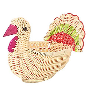 Wifehelper Cute Mini Turkey-Shape Desktop Storage Basket Hand-Woven Basket for Practical Uses Home Decoration Desk Ornaments