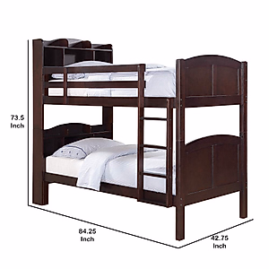 Benjara Arched Panel Design Twin Bunk Bed with Bookcases, Brown