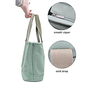 Green Canvas Tote Bag Casual Multi pockets Handbags Large Capacity Shopping Shoulder Bag with Pocket Bags Work Purses Travel Satchel