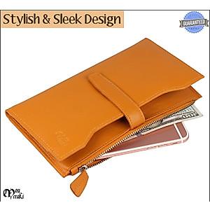 Mou Meraki Women RFID Blocking Real Leather Bifold Wallets For Women-Shield Against Identity Theft (Yellow)