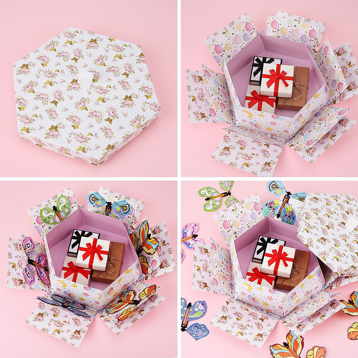Auidy_6TXD Butterfly Explosion Gift Box, Flying Butterfly Surprise Gift Box 5.7x5.7x5.5 inches, DIY Exploding Surprise Flying Butterfly Gift Box for Gift, Birthday, Wedding, Party, Anniversary