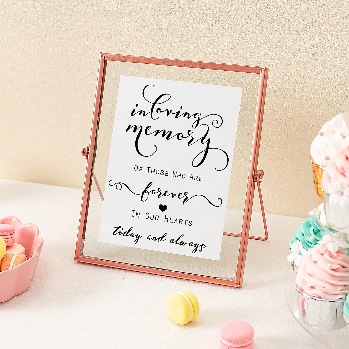 Calculs in Loving Memory Rose Gold Picture Frame 8x10 for Wedding Sign Display Holder- Memorial Metal Glass Floating Photo Frames Menu Holder for Party Table Decoration