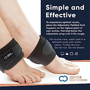 Copper Compression Adjustable Padded Arch Support - 2 Plantar Fasciitis Braces/Sleeves. Foot Care, Heel Spurs, Feet Pain Relief, Flat & Fallen Arches, High Arch, Flat Feet (1 Pair - One Size Fits All)