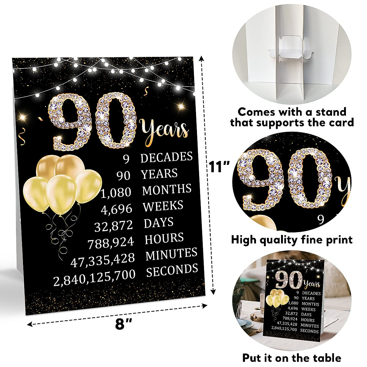 90th Birthday Party Signs with Paper Holder - 2pc Black Gold Vintage 1933 Birthday Party Table Signs Decorations for Happy Birthday Party Activities Celebration Reception Table Supplies - taogold09