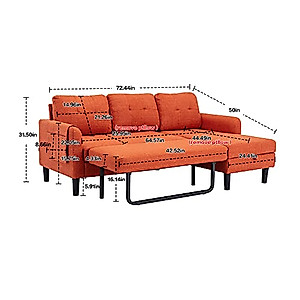 Eafurn Reversible Sectional Sofa & Couches with Storage Chaise, Velvet Upholstered Pull Out Sofa Bed, L-Shape Corner Sofacama Cama Couch for Living Room, Office and Small Apartment