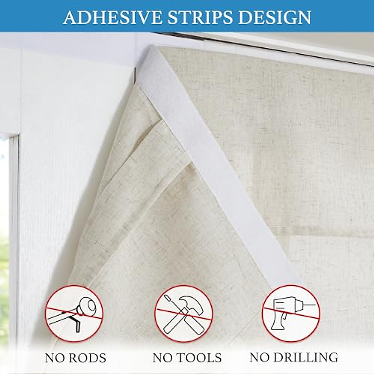 RYB HOME Natural Linen Blended French Door Curtain Privacy Light Filgtering Tricia Window Door Curtain for Patio Sidelight Glass Blind Tie Up Shade for Kitchen, W 26 x L 69 in, 1 Pc