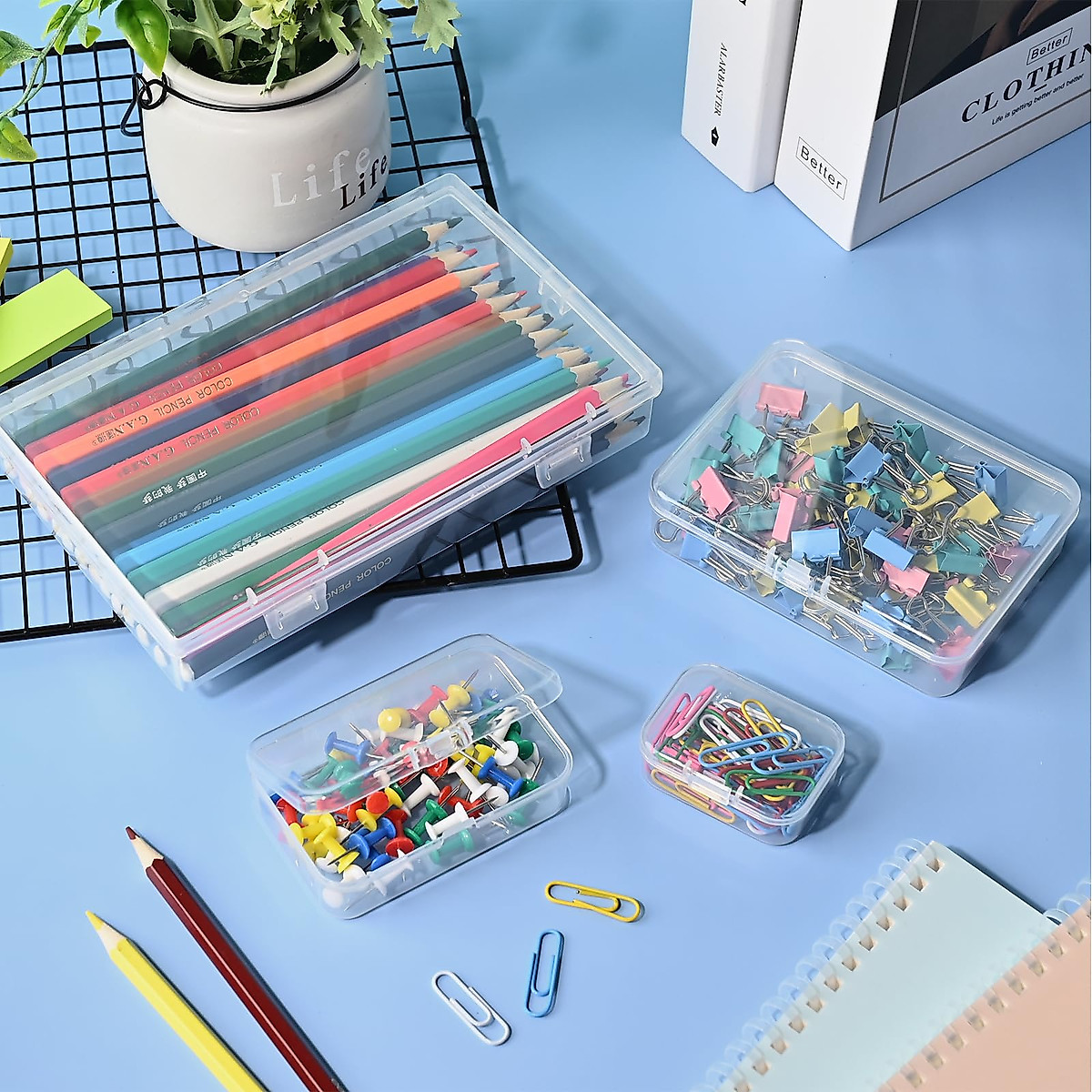 Mauproy 24 Pack Mixed Sizes Small Plastic Storage Containers, Mini Rectangular Small Items Organizer Boxes with Hinged Lids and Labels for Craft Jewelry Beads