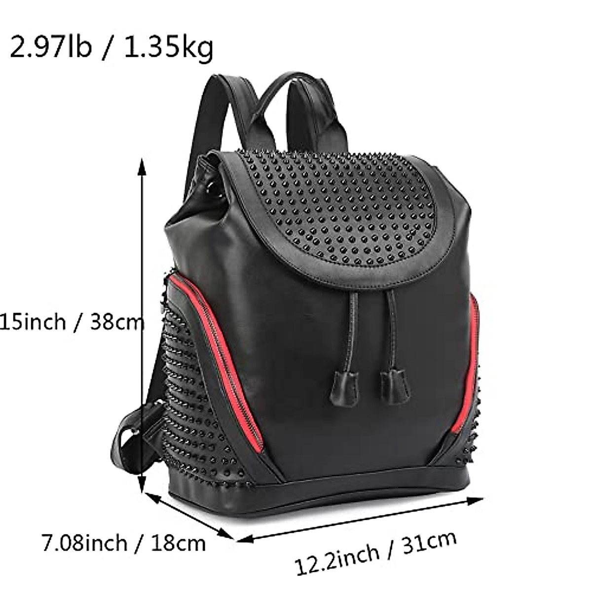 Chikencall Rivet Punk Backpack Flap Drawstring Rucksack Gothic Studded Shoulder Purse Black Daypack