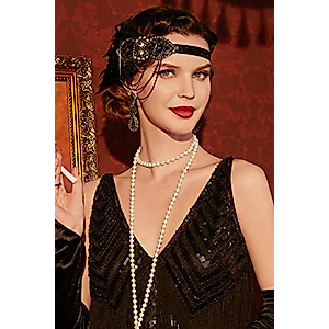 BABEYOND 1920s Flapper Headband 20s Great Gatsby Headpiece Black Feather Headband 1920s Flapper Gatsby Hair Accessories (Black)