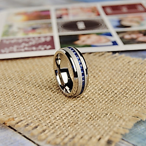 Metal Masters Men's Titanium Wedding Band Engagement Ring W/Blue Simulated Sapphire Cubic Zirconia Princess CZ 9