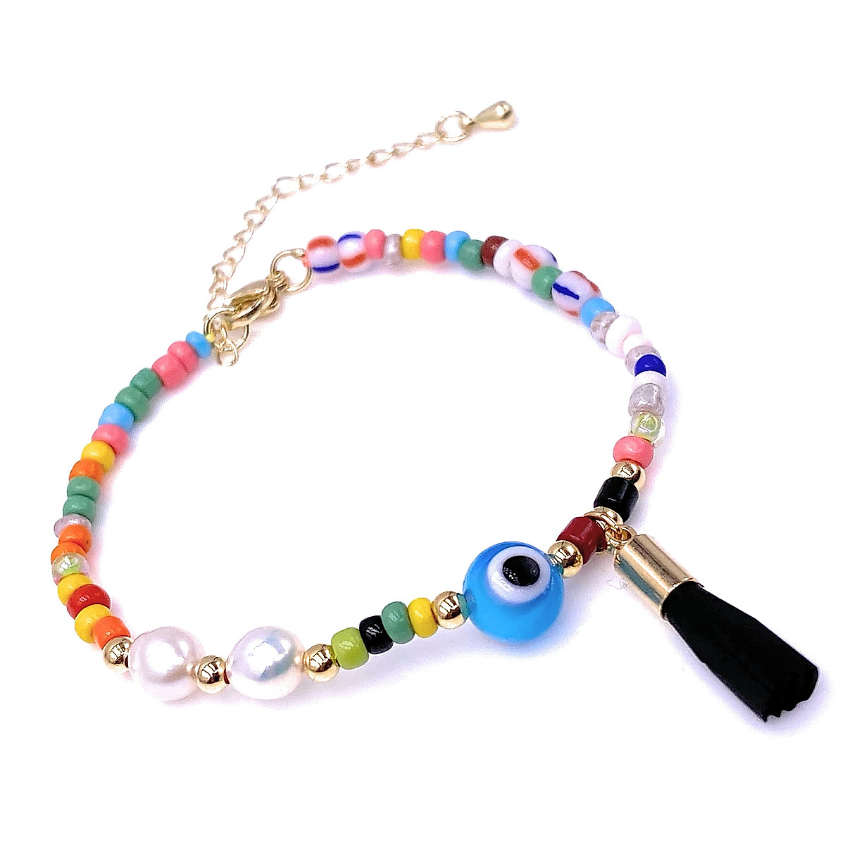 LESLIE BOULES Powerful Amulet Bracelet for Women Blue Evil Eye and Genuine Azabache Pendant