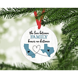 CANARY ROAD Two State Long Distance Family Ornament | State to State Christmas Gift | Personalized Christmas Ornament | Moving Away Gift | Mothers Day