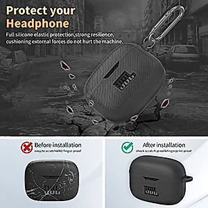 YIPINJIA for JBL Tune 230NC TWS Case Cover, Silicone Protective Portable Scratch Shock Resistant Cover ONLY Compatible with JBL 230NC Earbuds Charging Case with Carabiner(Black)