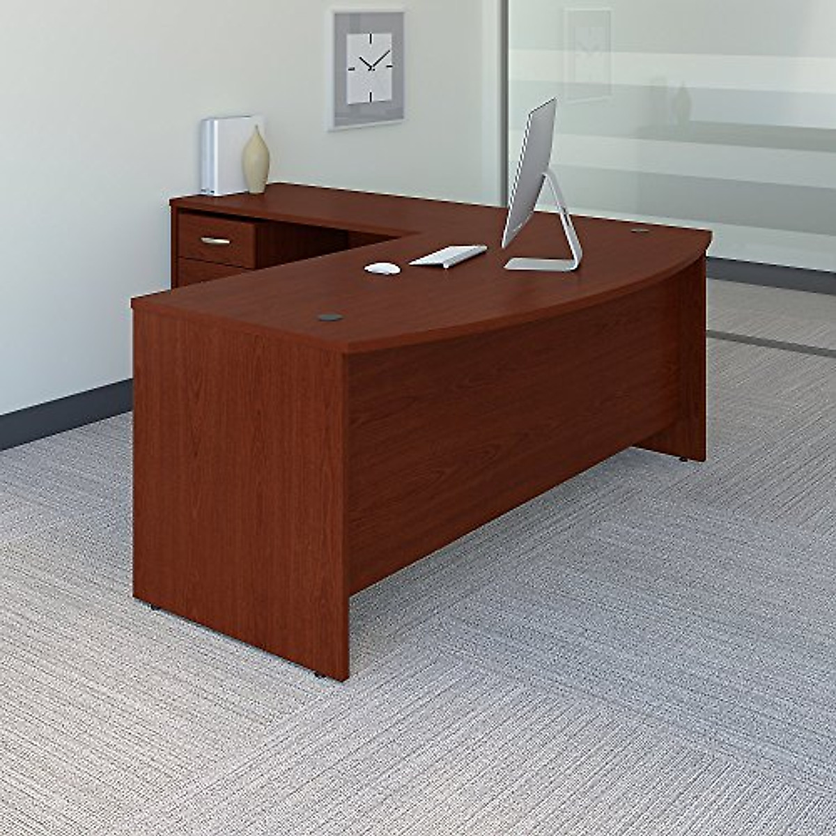 Bush Business Furniture Series C 72W Bow Front L Shaped Desk with 48W Return and Mobile File Cabinet in Mahogany