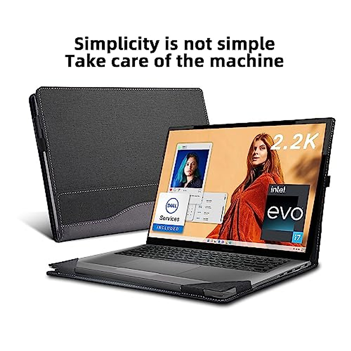 VEVOOD Laptop Case Cover for Dell Inspiron 7430 Plus 7420 14" Laptop & Inspiron 14 Pro 5420 5430 7425 5425 All-Inclusive Drop-Proof Case 14" PU Leather Inner Pocket Cover (Gray)