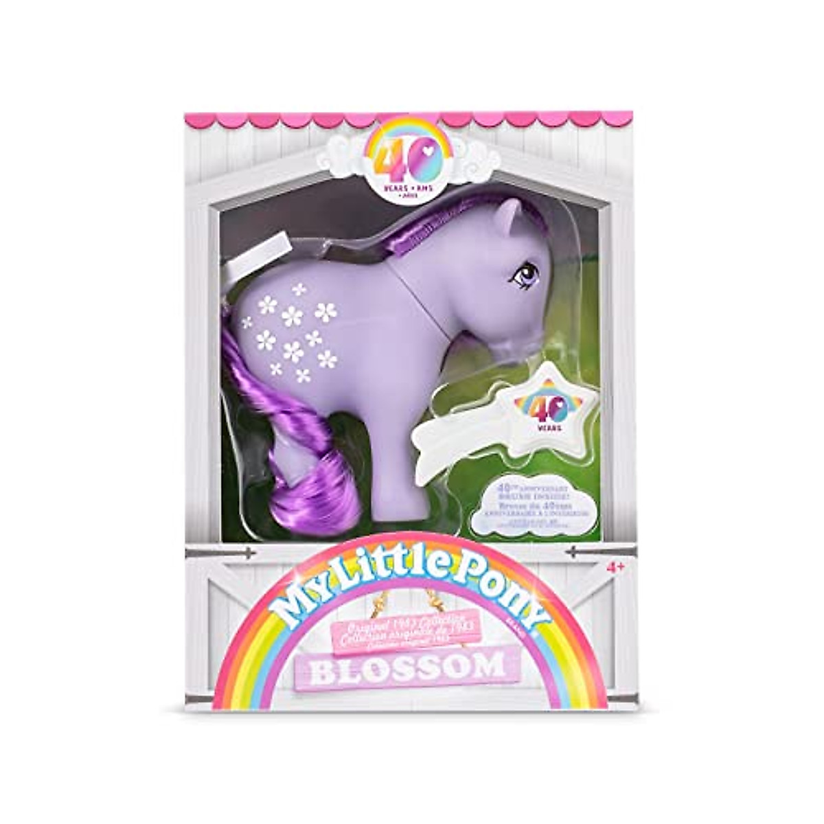 My Little Pony, 40th Anniversary 4-Inch Blossom, Original 1983 Collection, Long, Brushable Mane and Tail, Action Figure, Great for Kids, Toddlers, Girls, Ages 4+