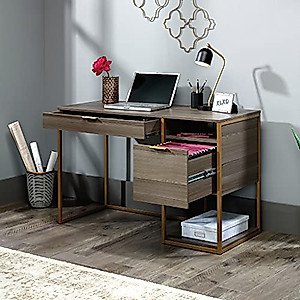 Sauder International Lux Single Pedestal Home Office Desk, L: 47.48" x W: 20.00" x H: 29.72", Diamond Ash Finish