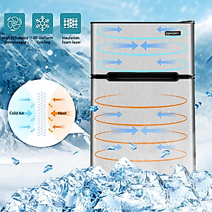 Euhomy Mini Fridge with Freezer, 3.2 Cu.Ft Compact Refrigerator with freezer, 2 Door Mini Fridge & Farberware Countertop Microwave 700 Watts, 0.7 cu ft - Microwave Oven With LED Lighting and Child